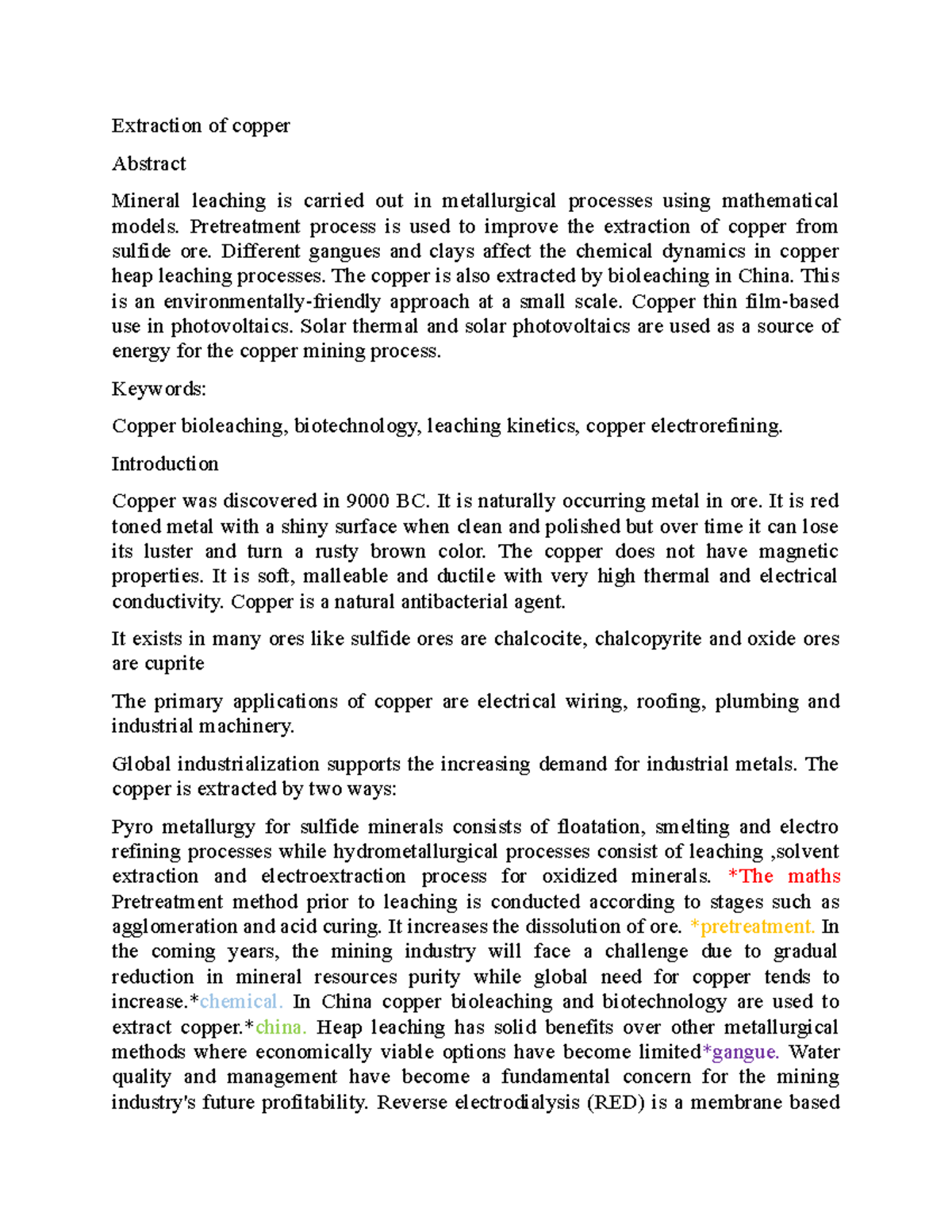 Project - Assignment - Extraction of copper Abstract Mineral leaching ...