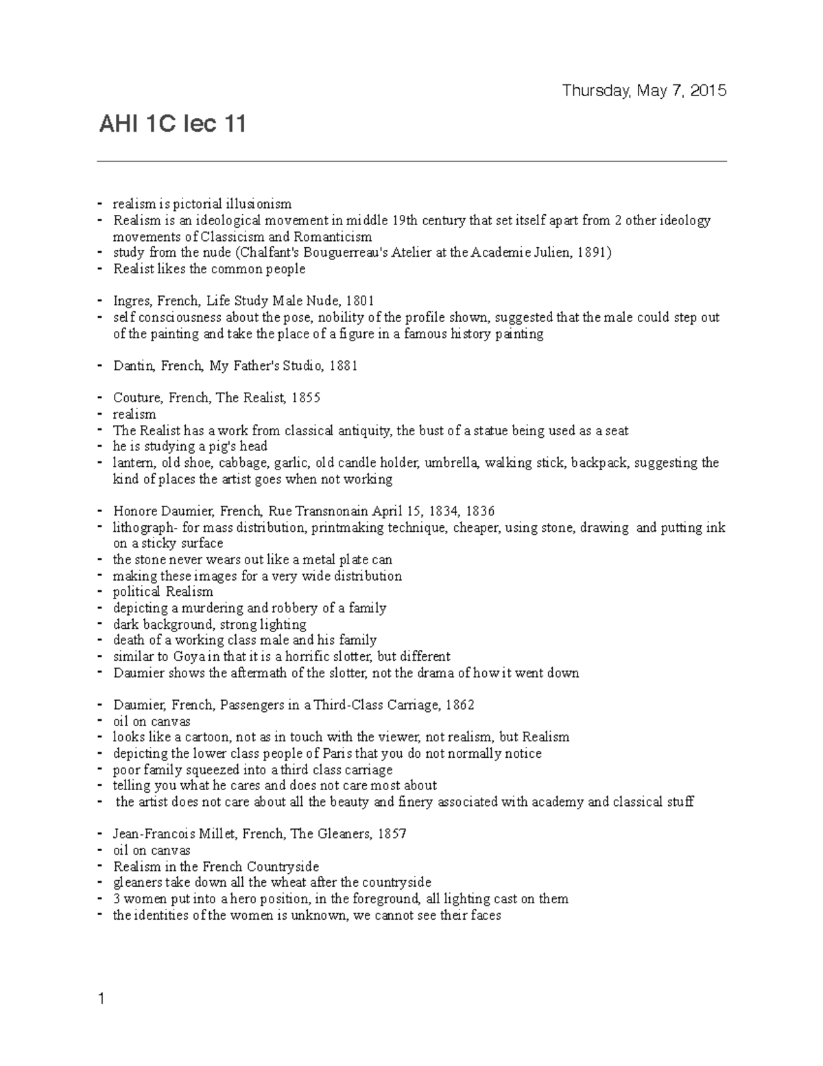 AHI 1C lec 11 - Lecture notes 11 - Thursday, May 7, 2015 AHI 1C lec 11 ...