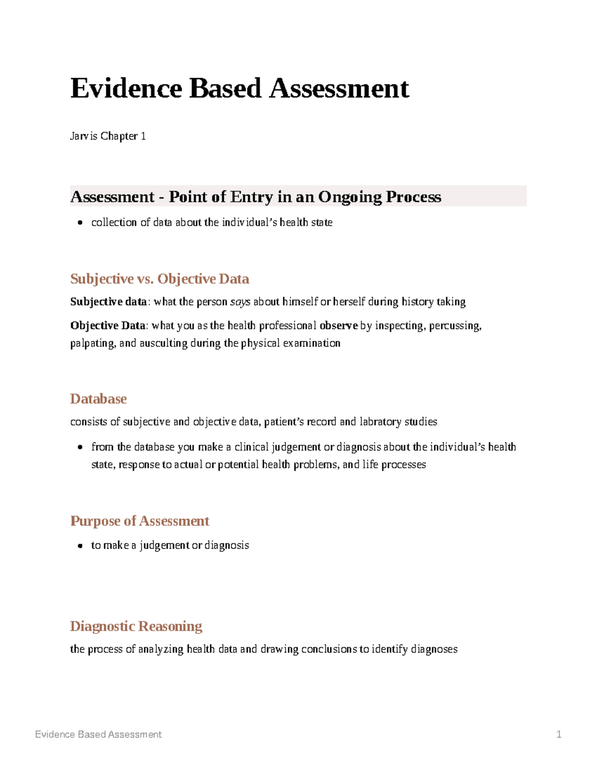 Evidence Based Assessment - Evidence Based Assessment Jarvis Chapter 1 ...