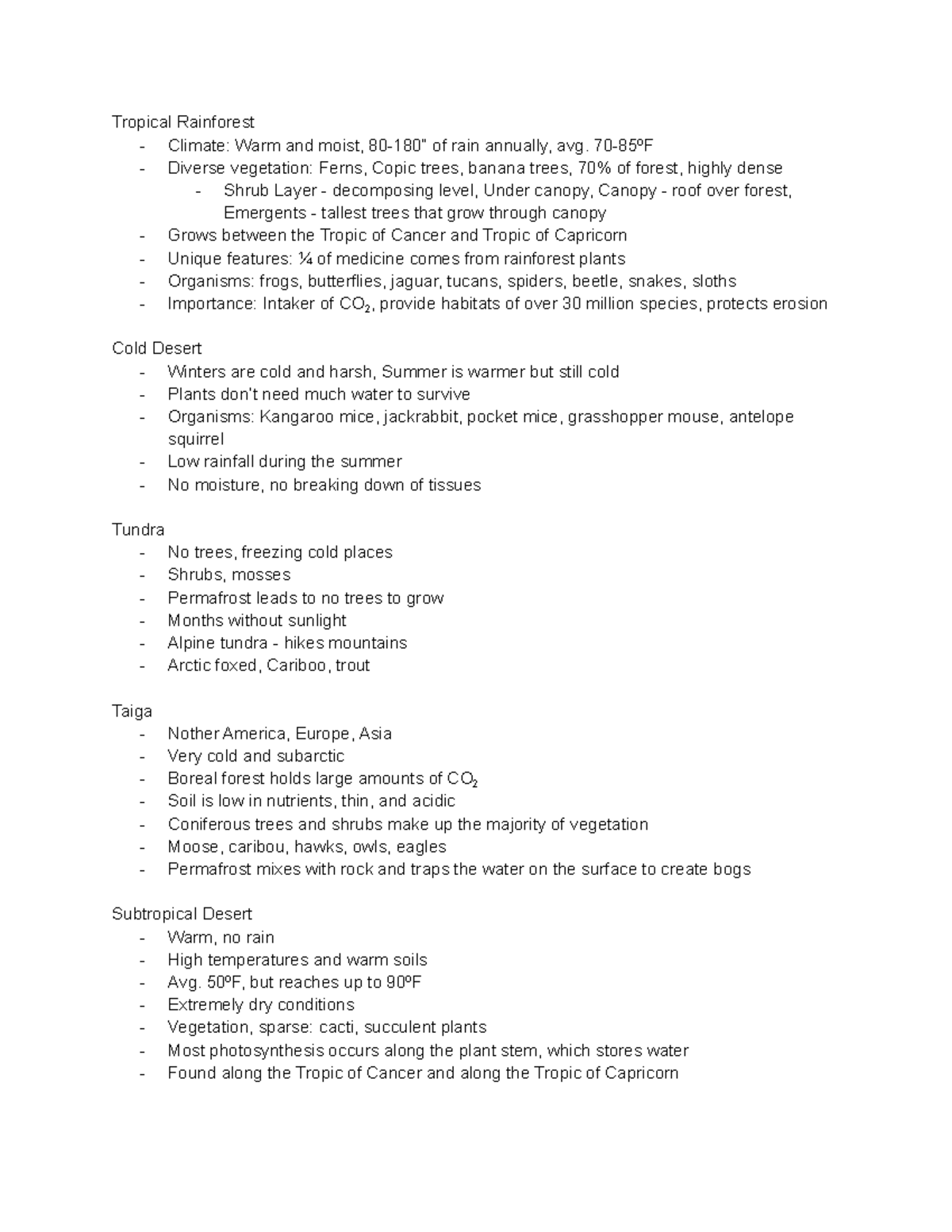 Biome Notes Env Sci - Tropical Rainforest - Climate: Warm and moist, 80 ...