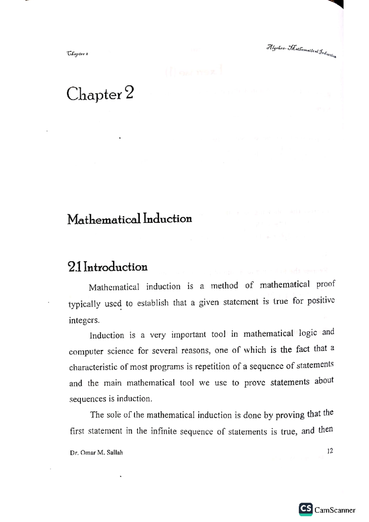 Introduction to Mathematical Induction #1 - Mathematics - CamScanner ...