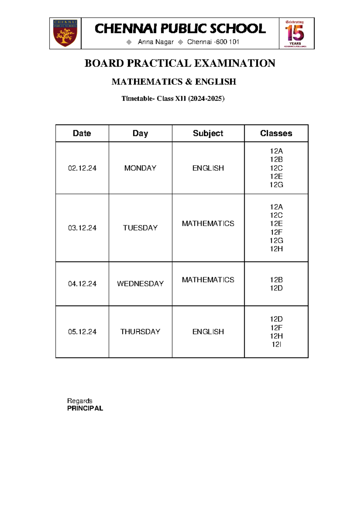 Class 12 English AND MATH Board Practical EXAM TT - CHENNAI PUBLIC ...