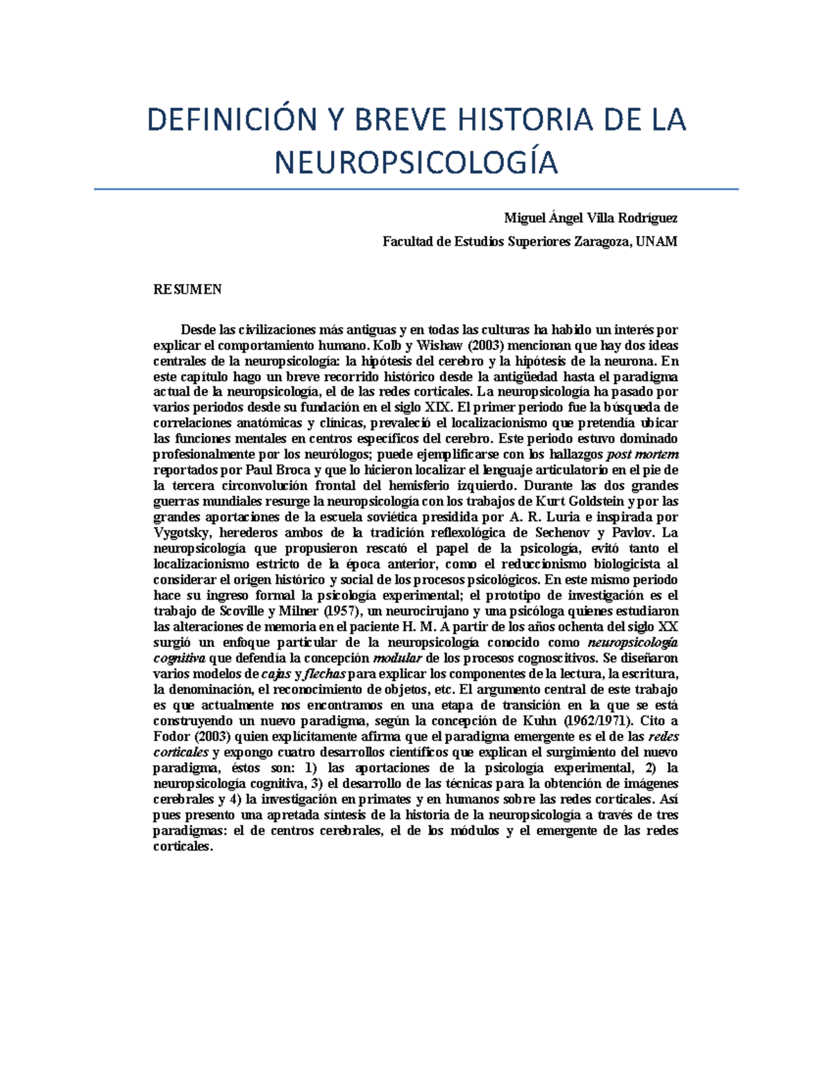 Definicion Y Breve Historia DE LA Neurop - - Studocu