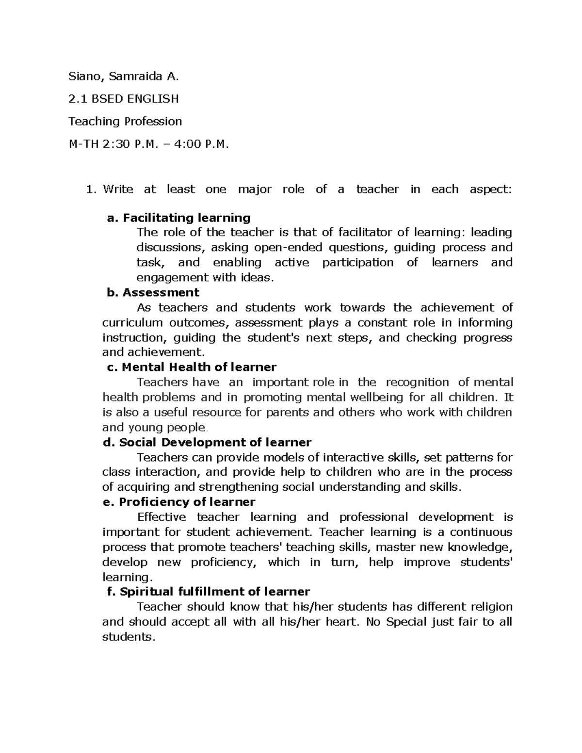 Final output - Siano, Samraida A. 2 BSED ENGLISH Teaching Profession M ...