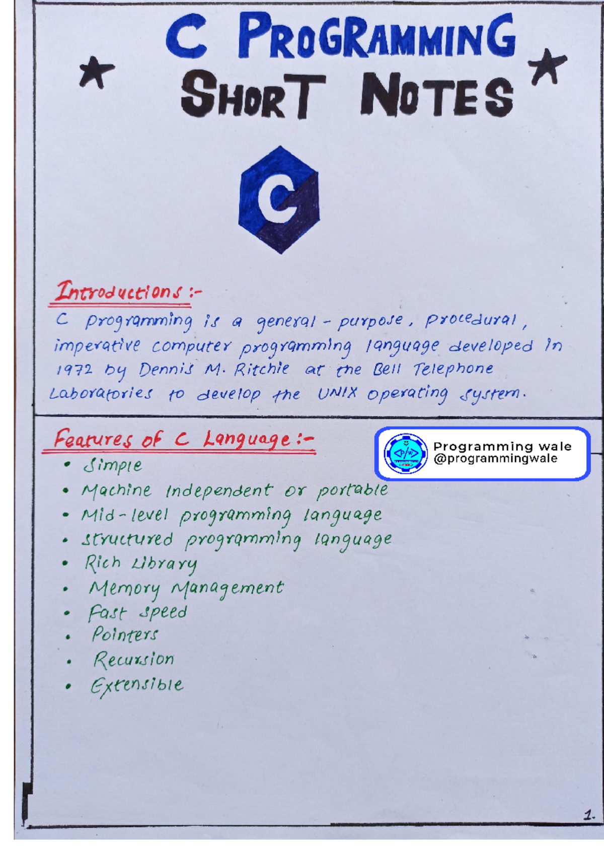 C Programming Short Notes - programming with java - Studocu