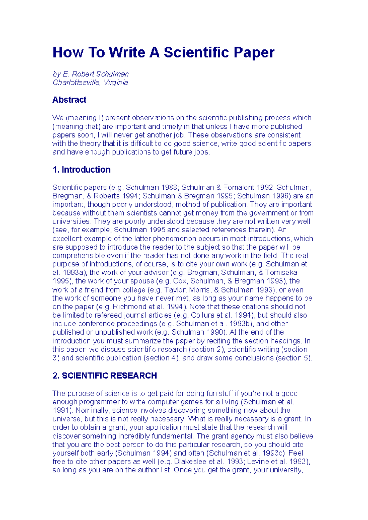 How To Write A Scientific Paper - Robert Schulman Charlottesville ...