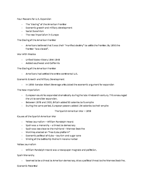 HIST. Week 11 Notes - American History Notes HIST 1051 Week 11 The ...