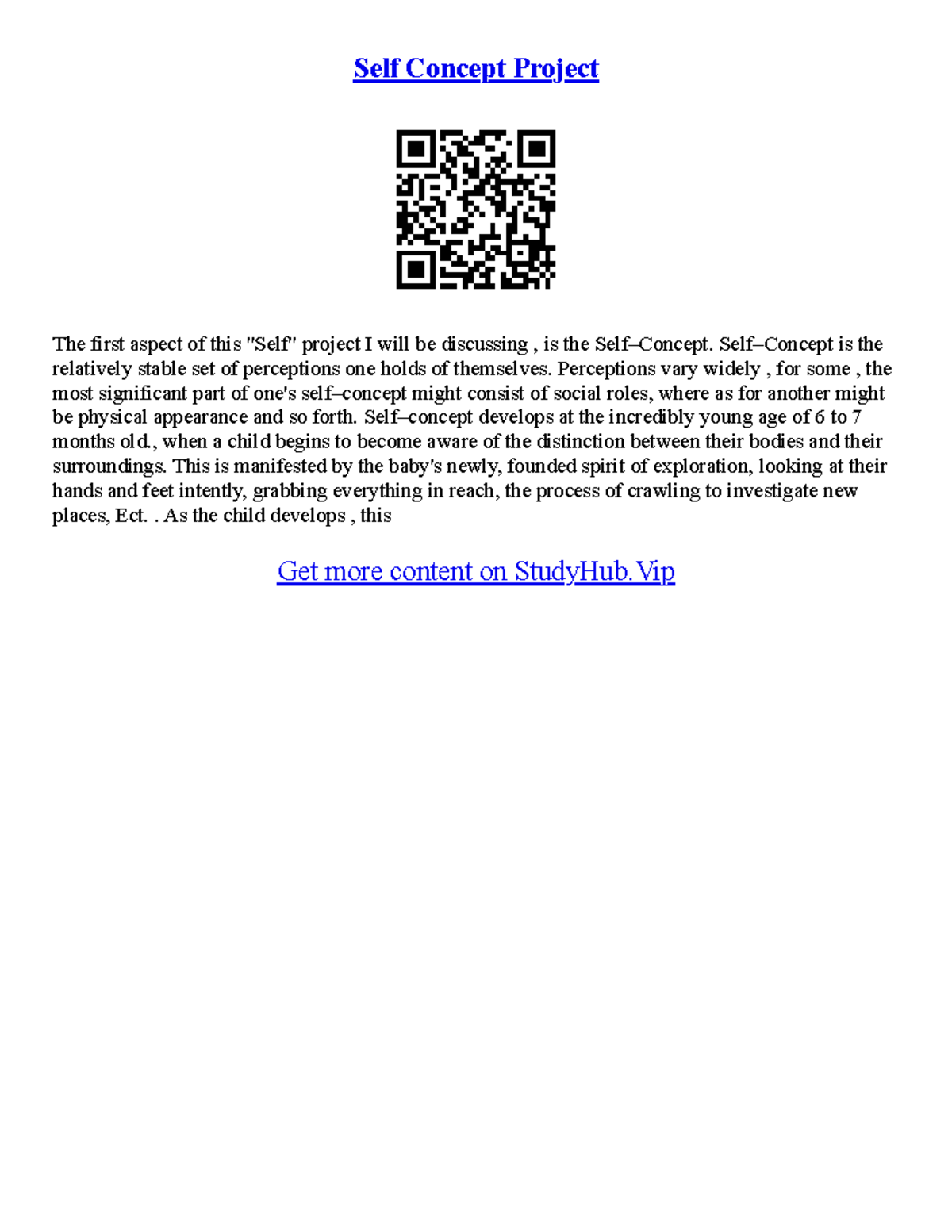 Self Concept Essay Examples - Self Concept Project The first aspect of ...