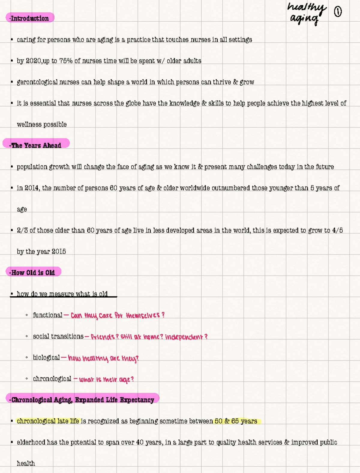Healthy Aging Notes: Exam 1: lecture material: Unit 1 - Introduction ...