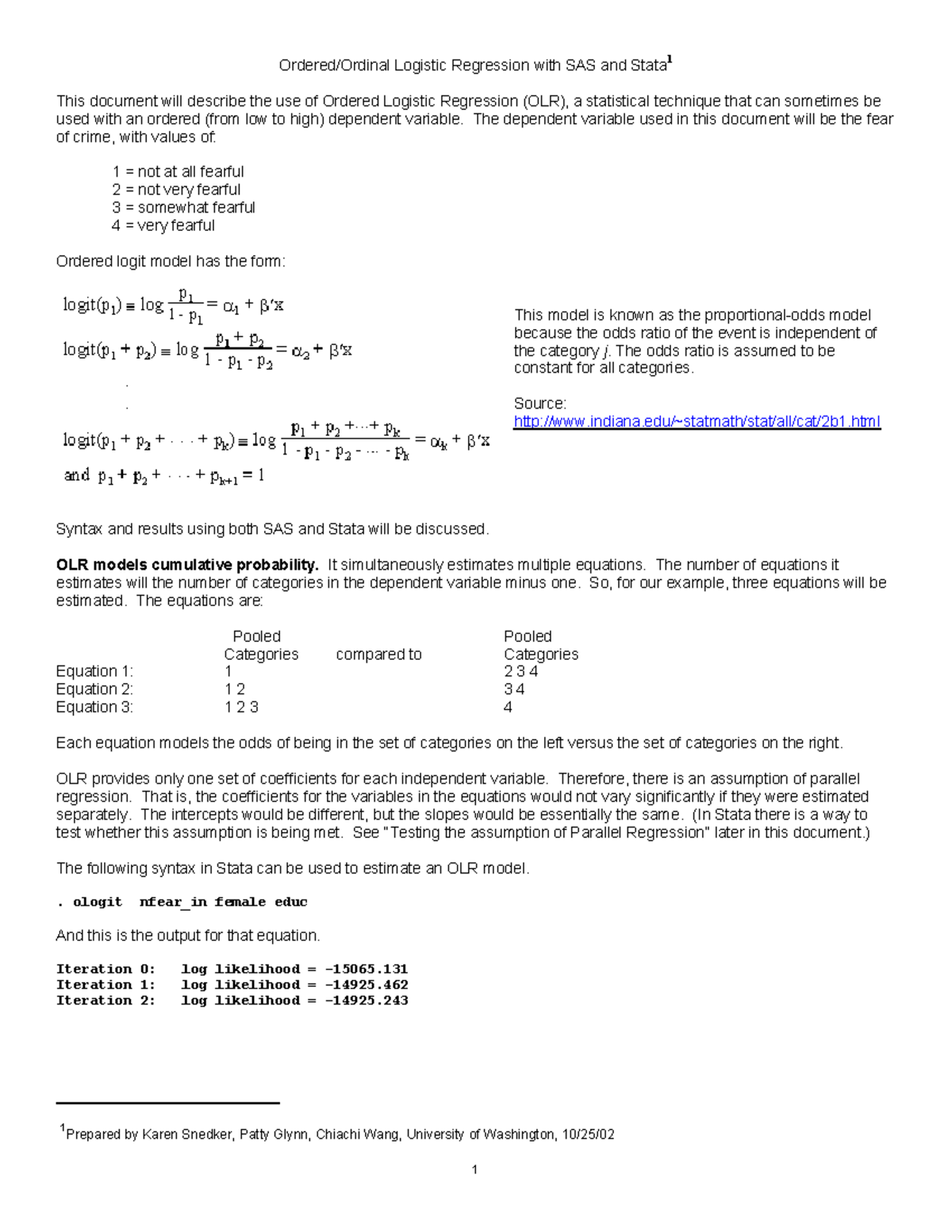 Olr - Ologit model - 1 Prepared by Karen Snedker, Patty Glynn, Chiachi ...