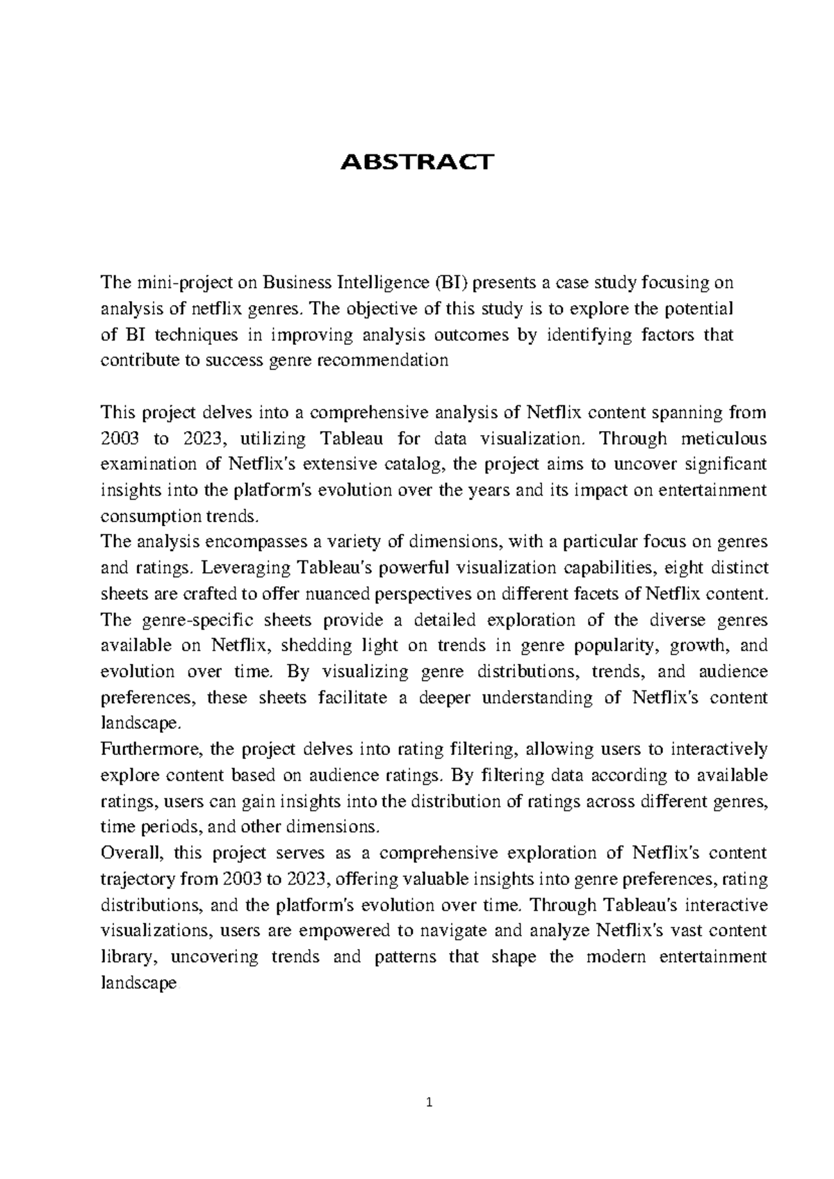 Business intelligence Mini project - ABSTRACT The mini-project on ...