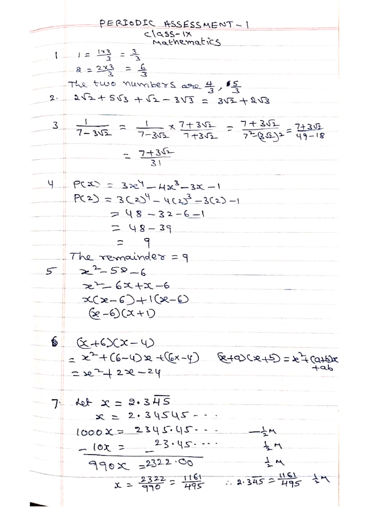 IX Maths Answer KEY - Information Technology - Studocu