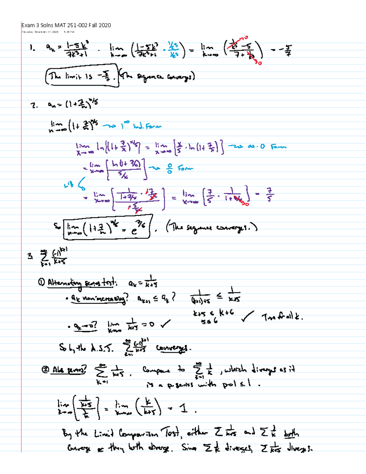 MAT 251 002 Exam 3 Solutions Fall 2020 - MAT 121 - džĂŵ ϯ ^ŽůŶƐ D d Ϯρϭ ...