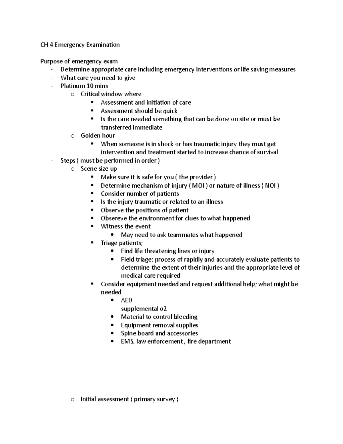 CH 4 Emergency Examination - CH 4 Emergency Examination Purpose of ...