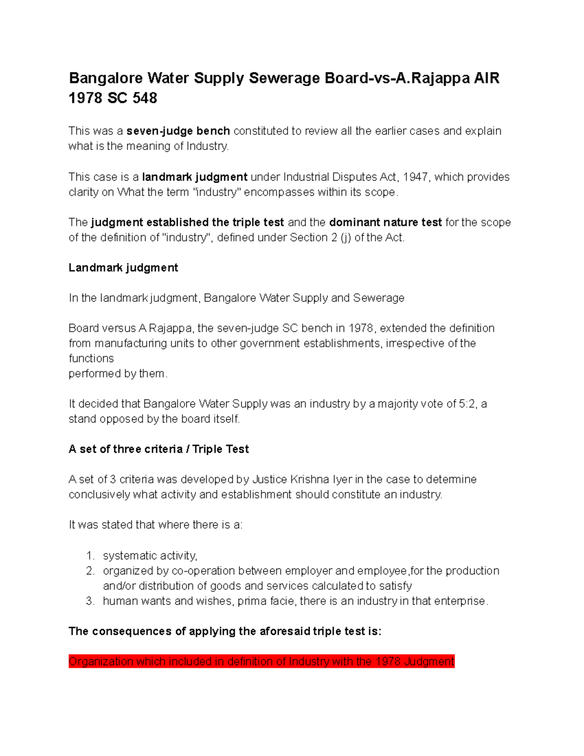 Bangalore water supply sewarage board vs a. Rajappa 1978 - Bangalore ...