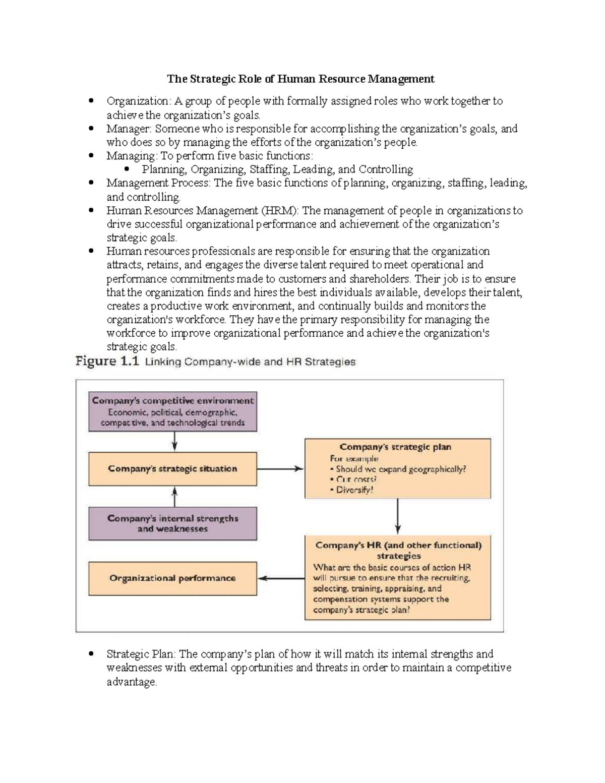 Human Resources Management Notes - The Strategic Role of Human Resource ...