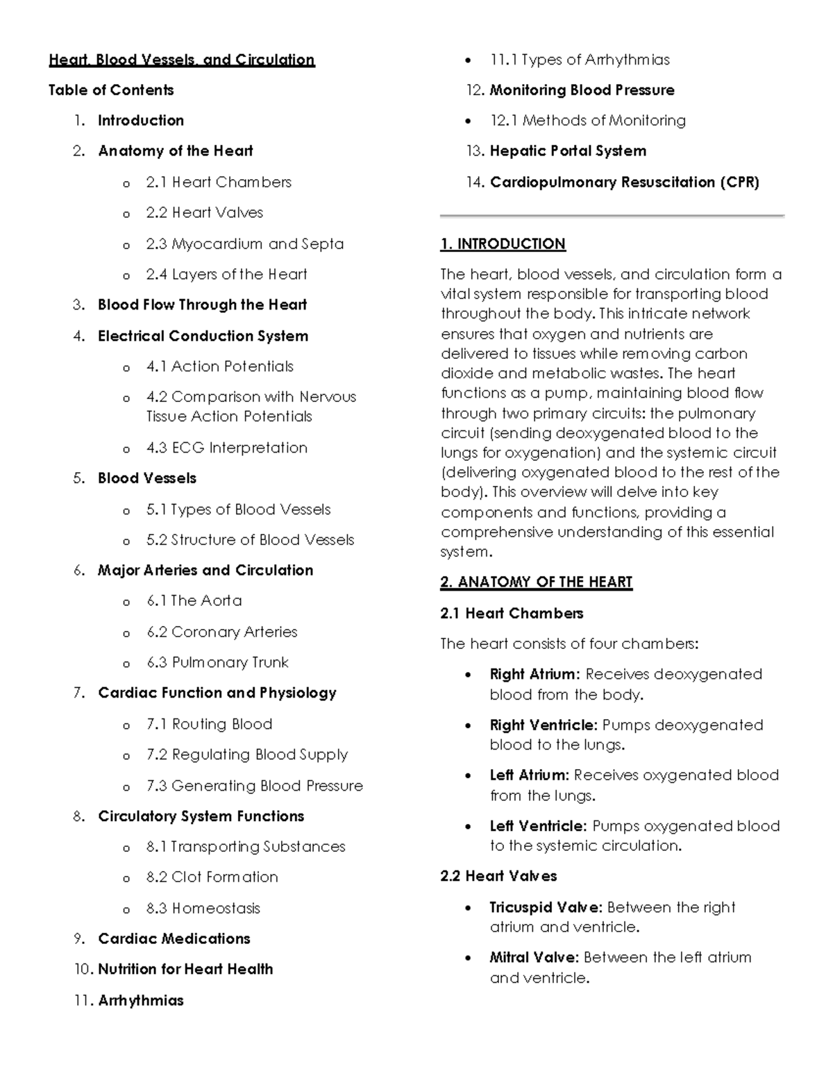 M15-16 - Notes for anaphy - Heart, Blood Vessels, and Circulation Table ...