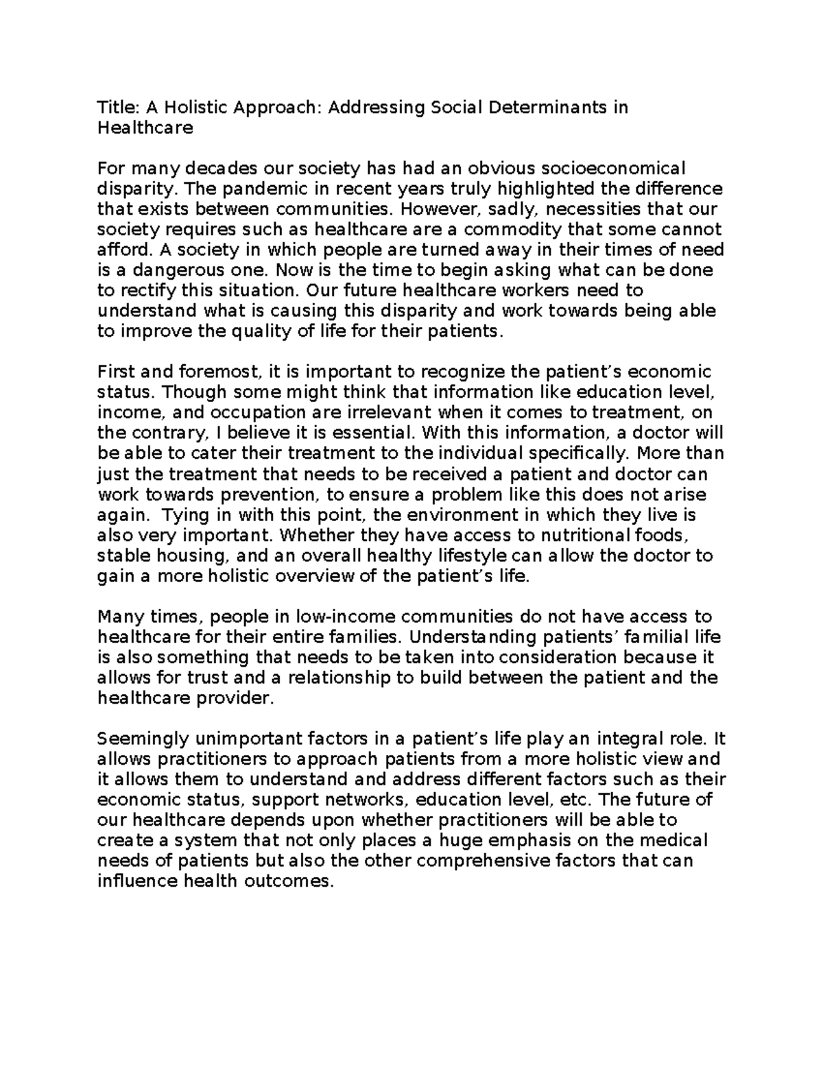 Editorial - This is for the evolution class - Title: A Holistic ...