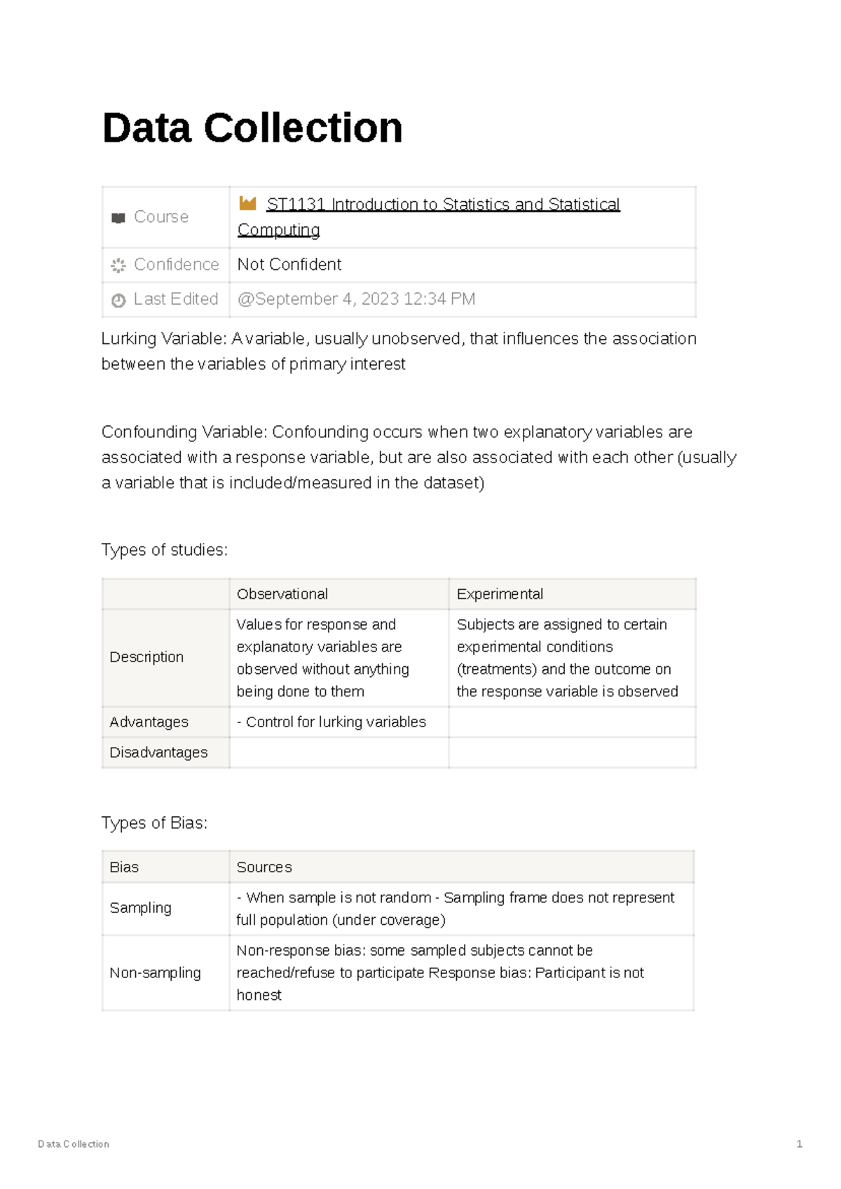 Data Collection Summary Introduction To Statistics Data Collection 1 Data Collection Course