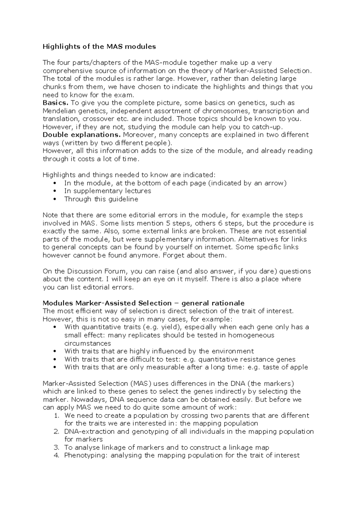 Guideline for the MAS modules - Highlights of the MAS modules The four ...