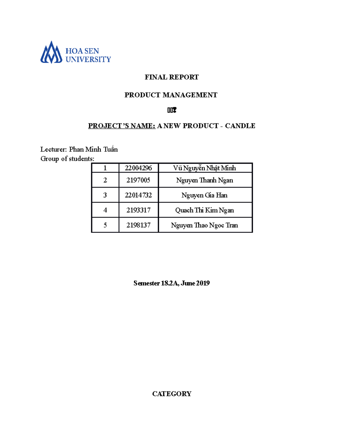 Nến thơm Daily - hsu - FINAL REPORT PRODUCT MANAGEMENT PROJECT’S NAME ...