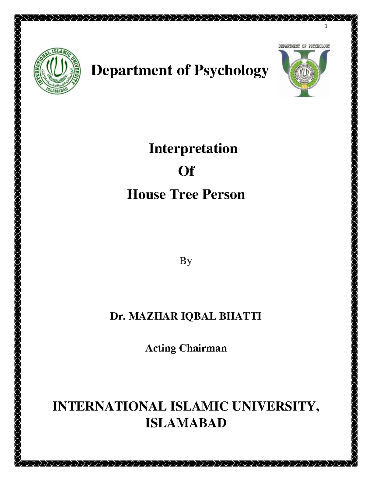 HTP by Dr. Mazhar Iqbal-2 - Department of Psychology Interpretation Of ...
