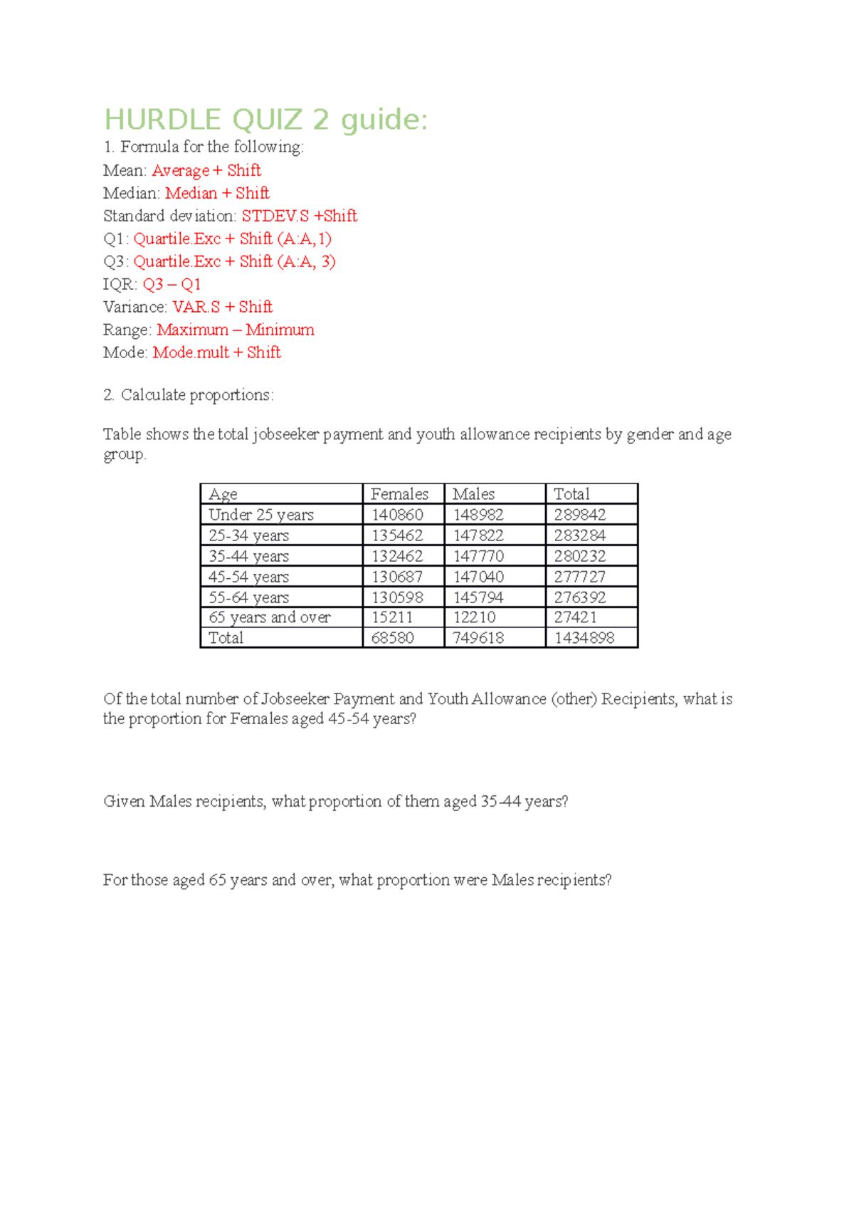 Hurdle quiz 2 Guide - HURDLE QUIZ 2 guide: Formula for the following ...