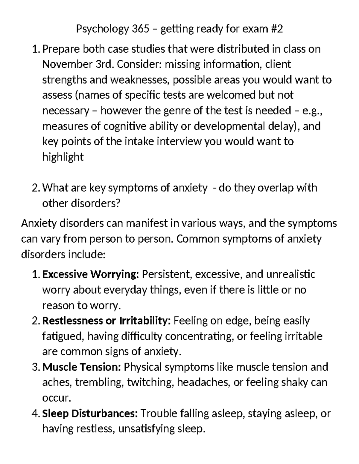 Getting ready for exam #2 - Psychology 365 – getting ready for exam 1. Prepare both case studies ...