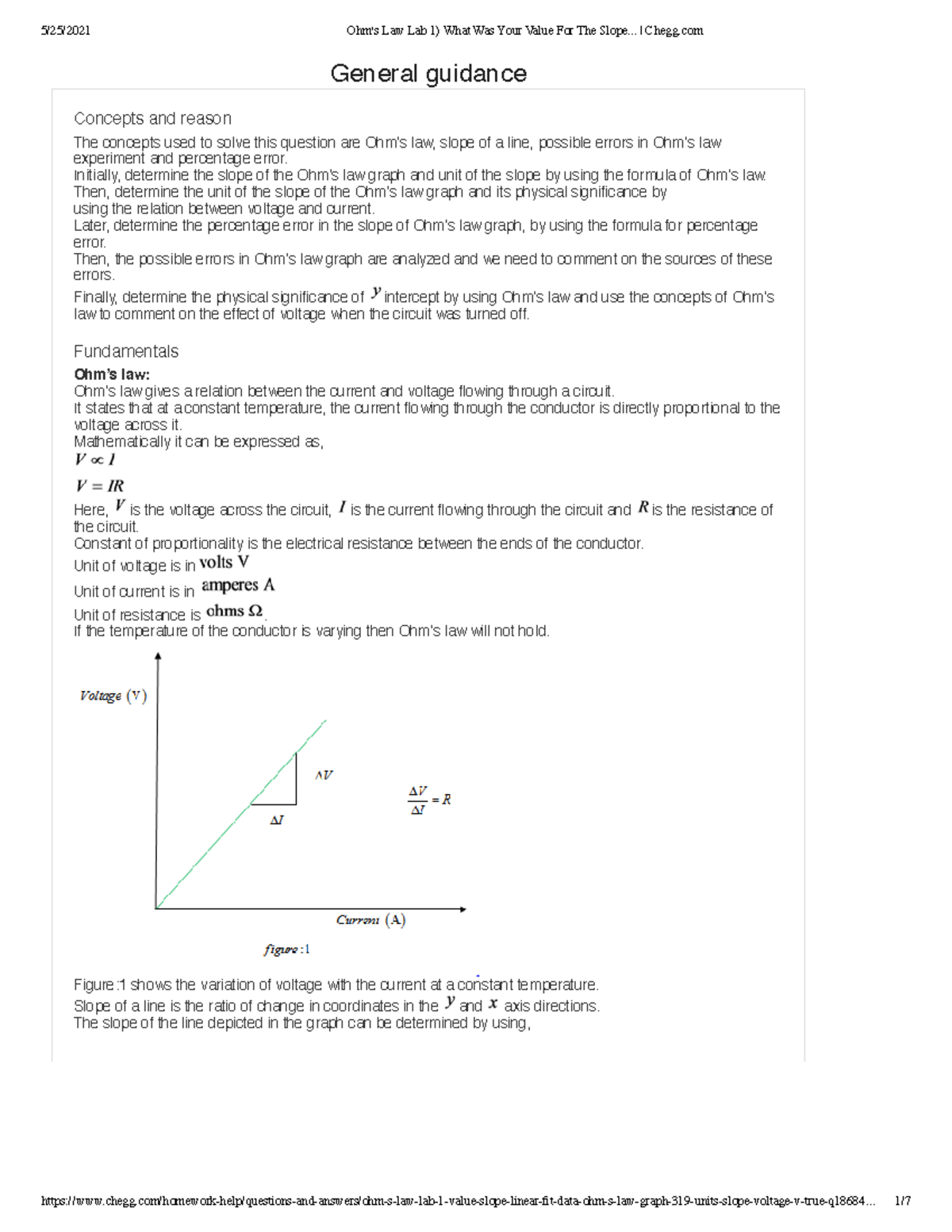 Ohm's Law Lab 1) What Was Your Value For The Slope... - General ...
