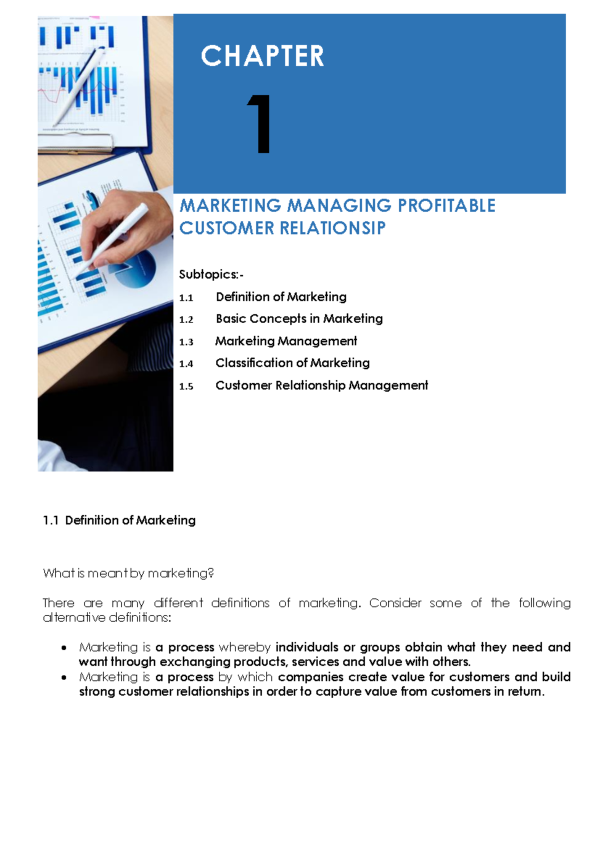 1 Chapter 1 - BDK 101 - CHAPTER 1 MARKETING MANAGING PROFITABLE ...