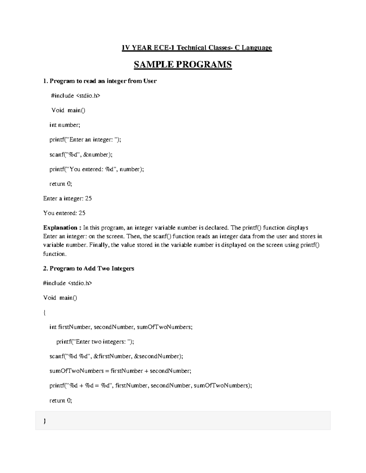 Few sample Programs with Examples - IV YEAR ECE-1 Technical Classes- C ...