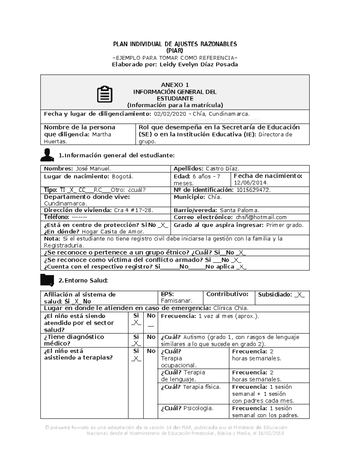 Ejemplo de PIAR - El p r e sent e f orm a t o e s una ada p t a ci ón d ...