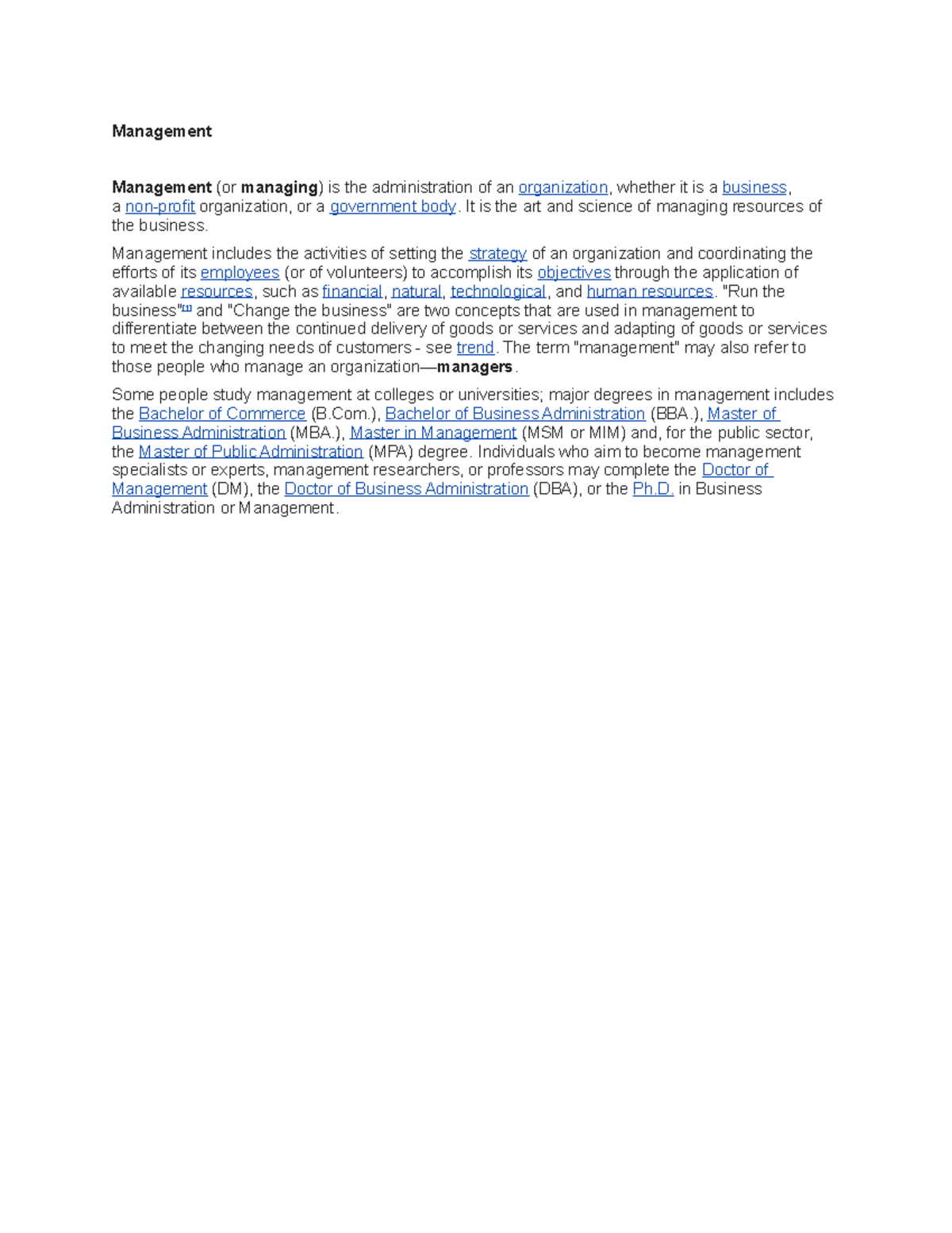 introduction to the management - Management science - Peshawar ...