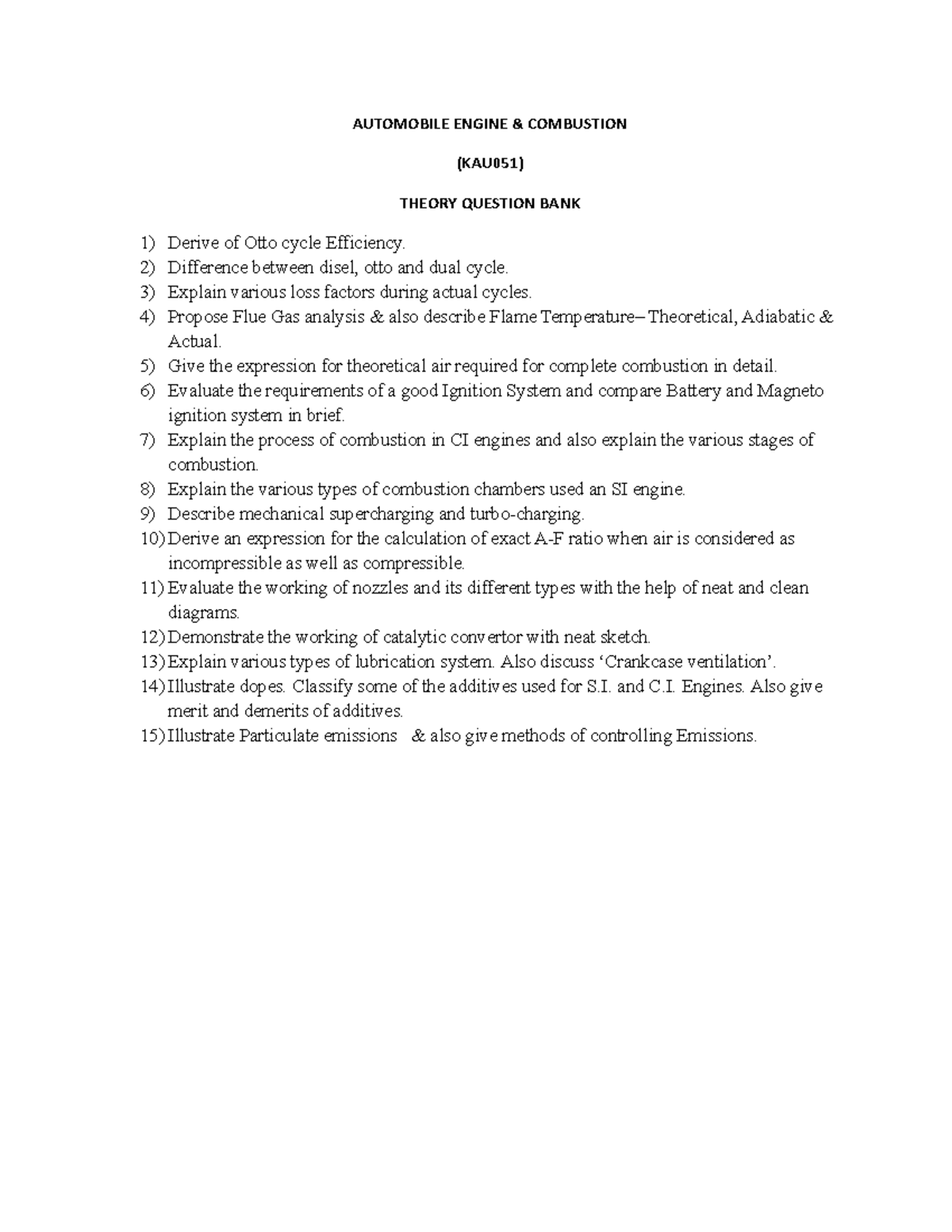 Important Theory questions - AUTOMOBILE ENGINE & COMBUSTION (KAU051 ...