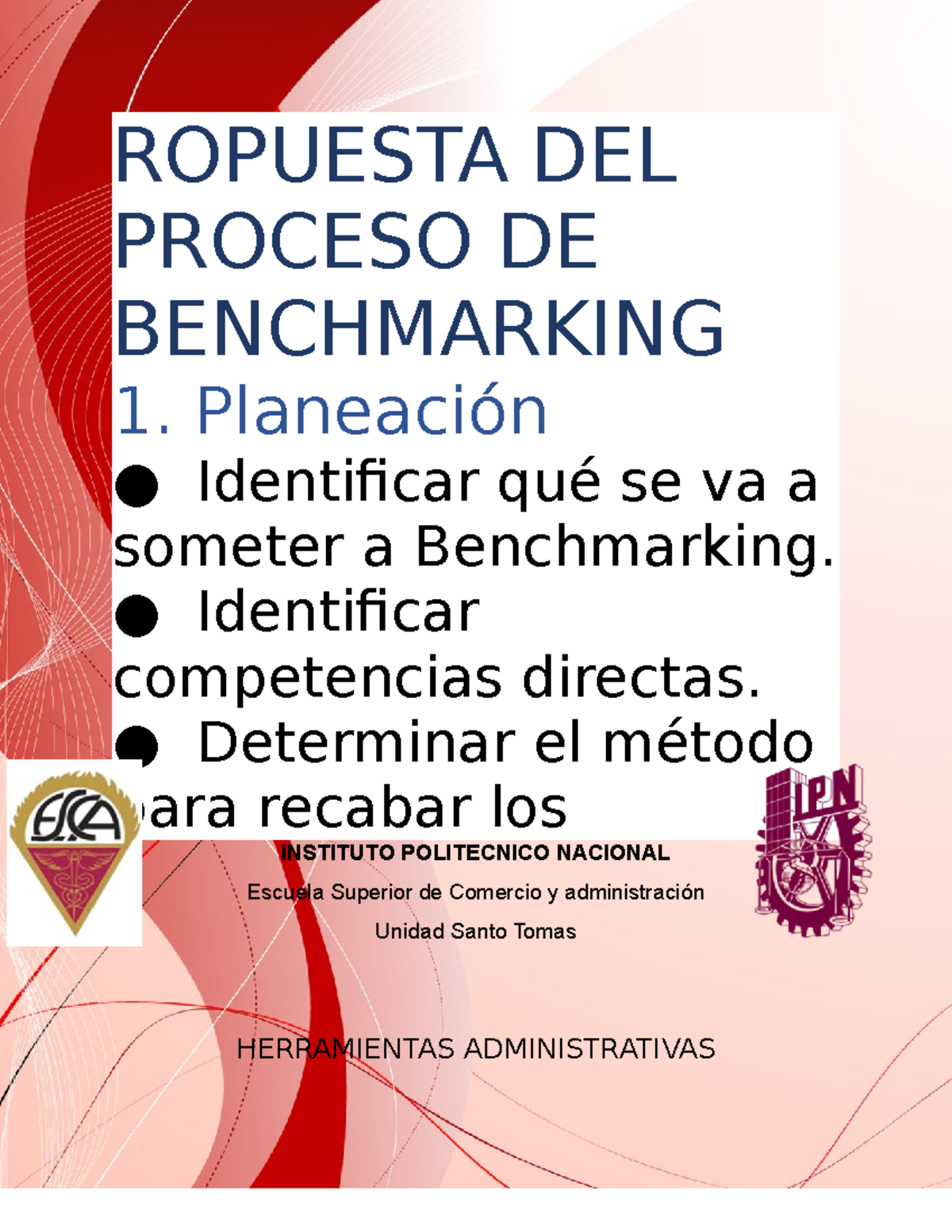 ACT 9 Propuesta DEL Proceso DE Benchmarking - ROPUESTA DEL PROCESO DE ...