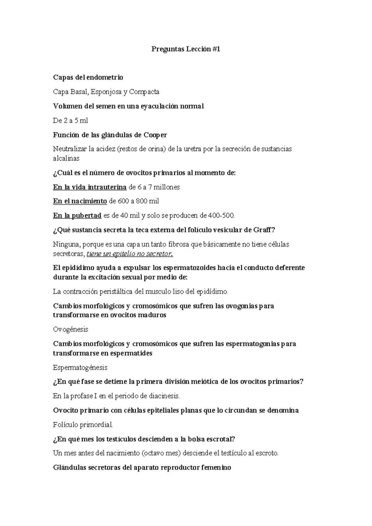 Embriología preguntas de las lecciones - Preguntas Lección # Capas del ...