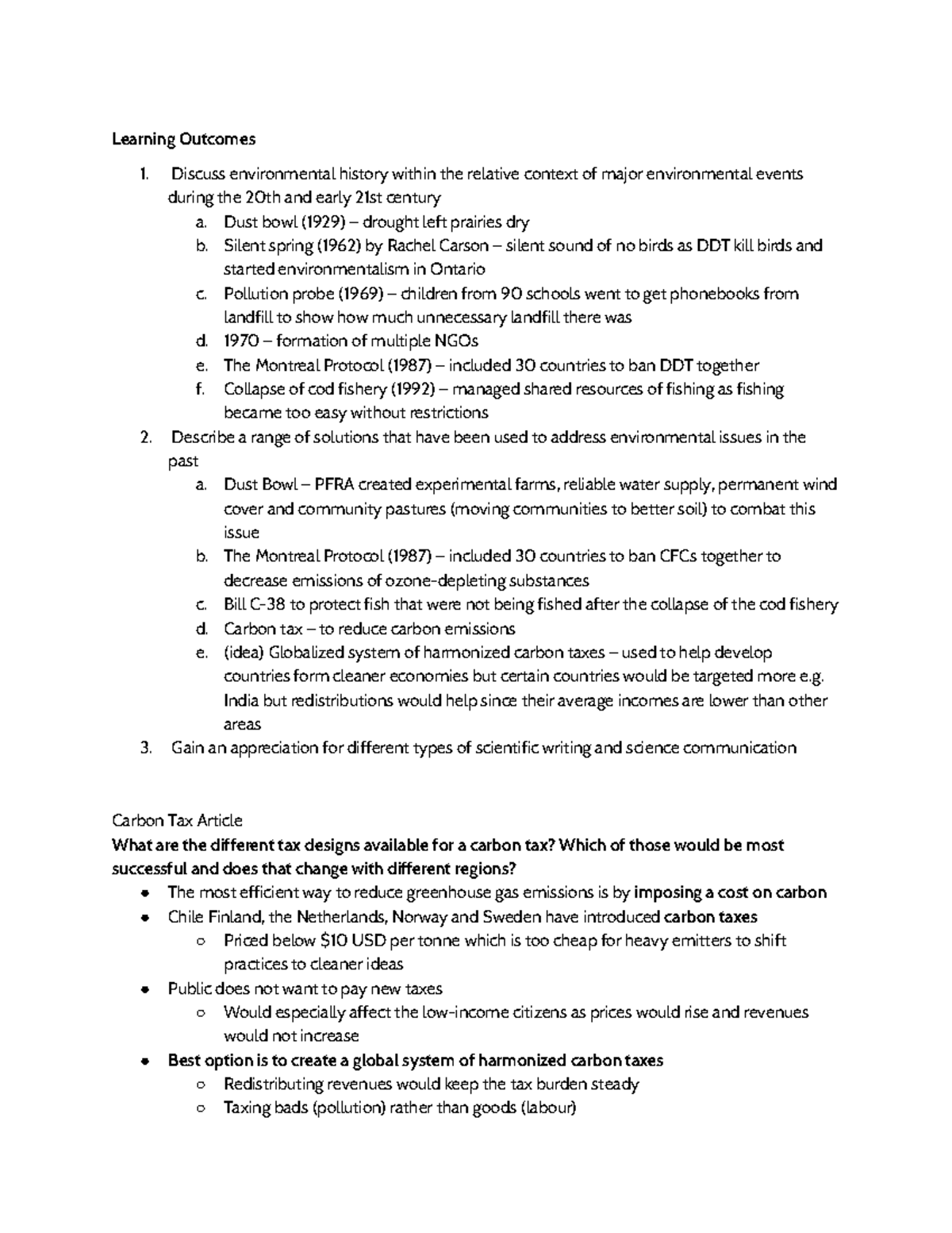 1021 Week 1: Silent Spring - Learning Outcomes 1. Discuss environmental ...