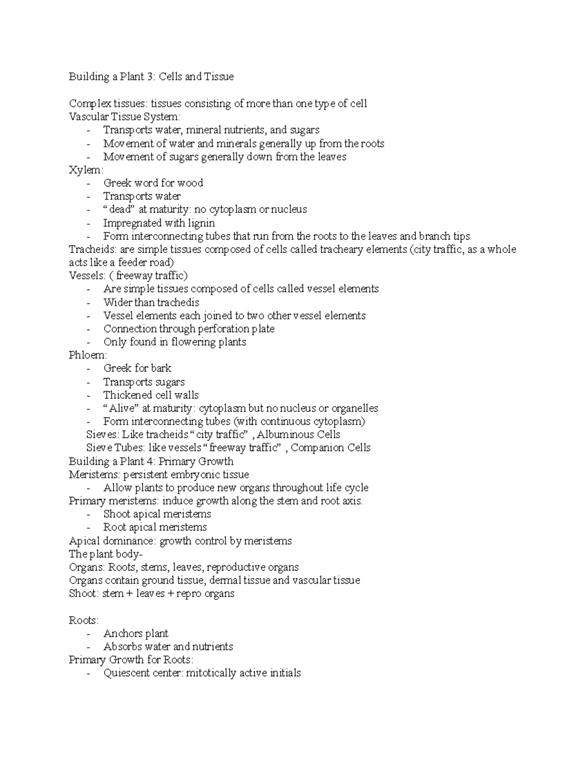 Botany Lecture - Building a Plant 3: Cells and Tissue Complex tissues ...