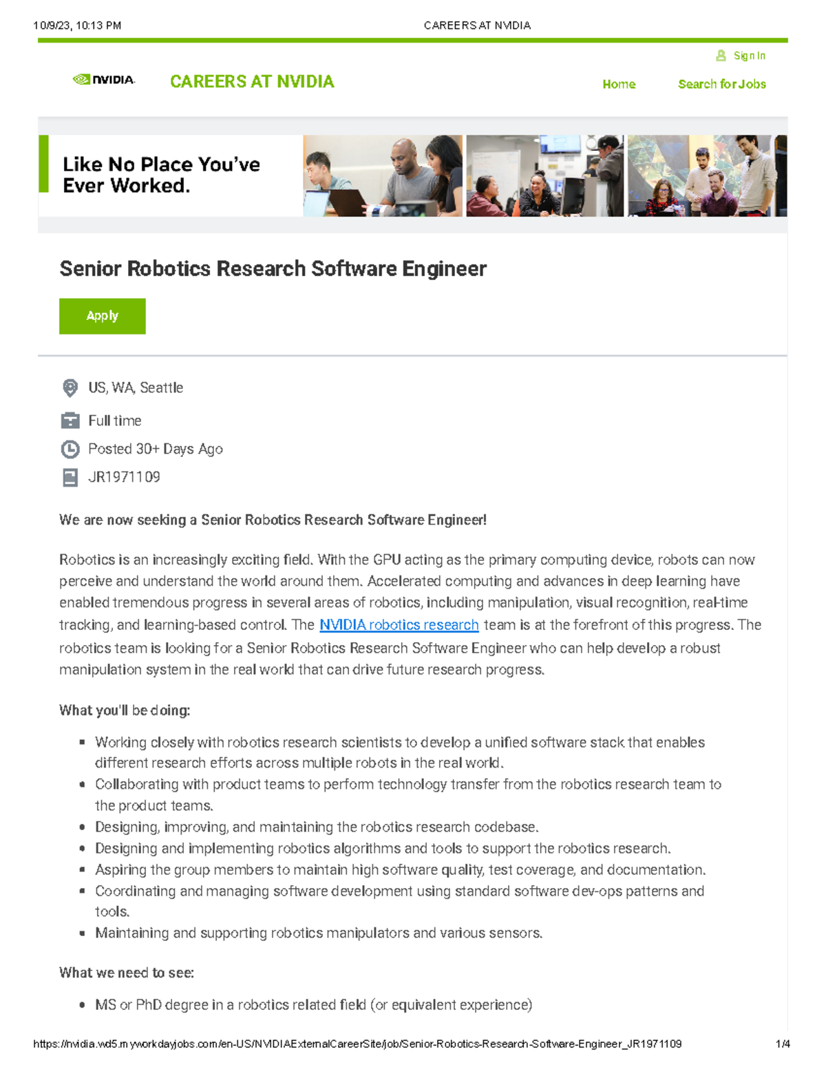 Careers AT Nvidia - Senior Robotics Research Software Engineer US, WA ...