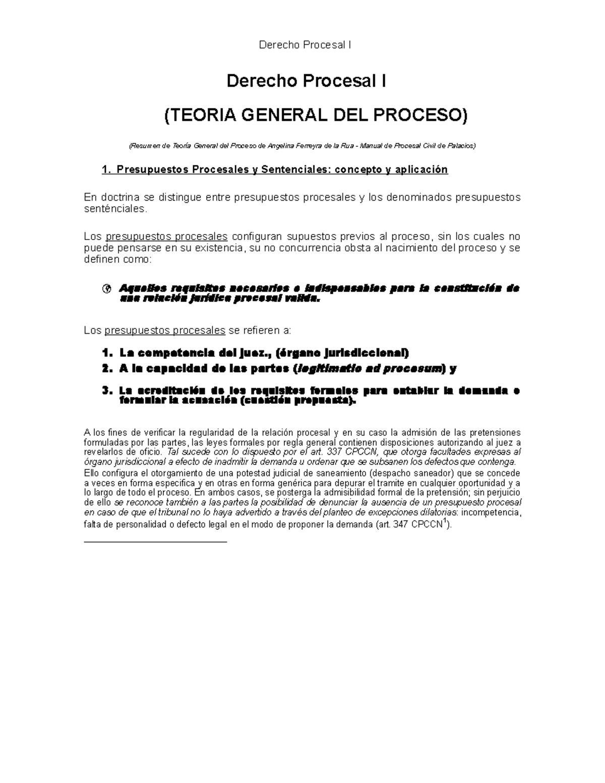 Procesal I -Teoria General del Proceso - Derecho Procesal I Derecho Procesal I (TEORIA GENERAL ...