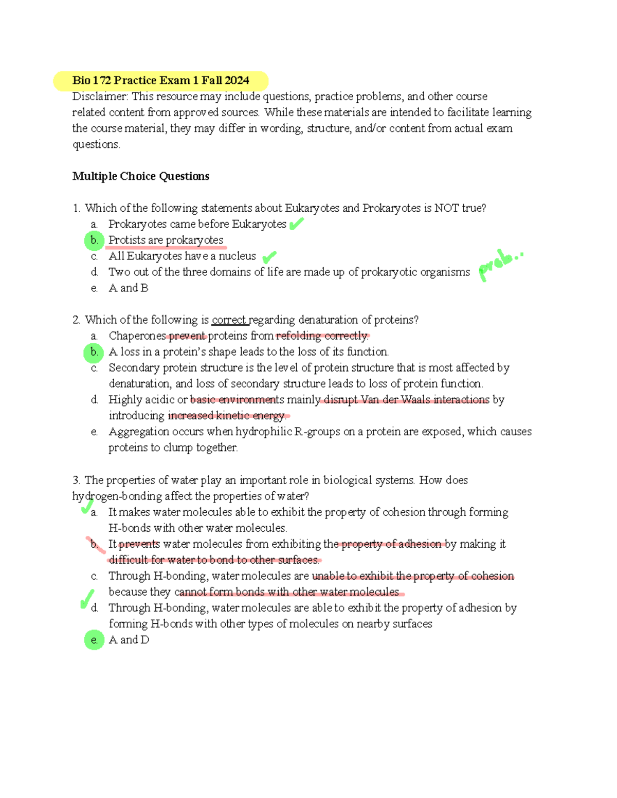 Bio 172 Practice Exam 1 Fall 2024 - Bio 172 Practice Exam 1 Fall 2024 ...