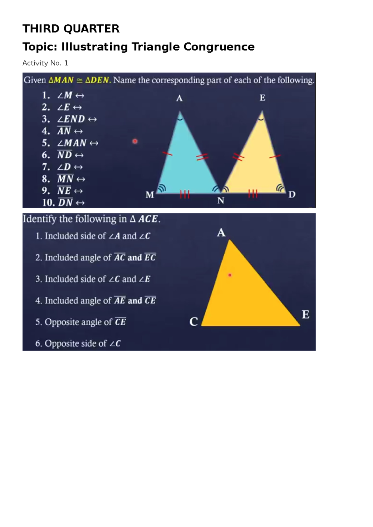 Intervention - THIRD QUARTER Topic: Illustrating Triangle Congruence ...
