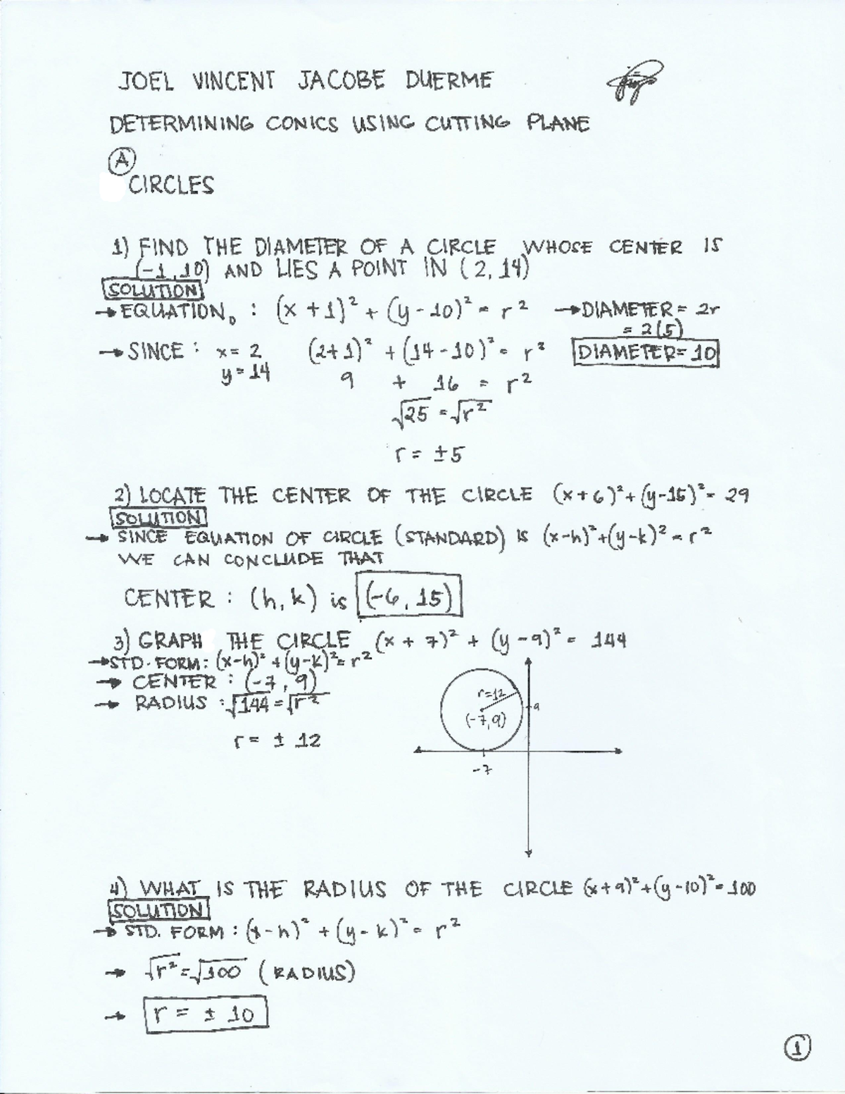 MFE- Problem-SET - Problem Set, Questions and Answers, Conic Sections ...