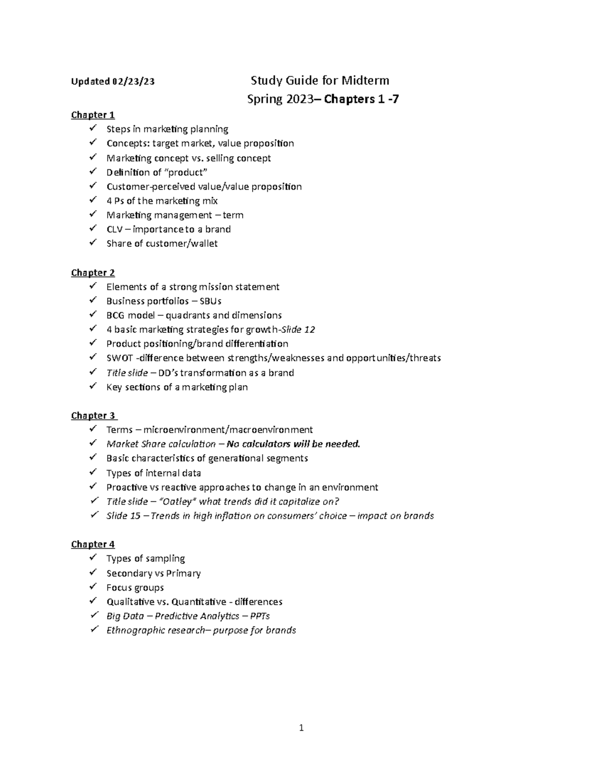 23Study Guide for Spring Midterm - Updated 02/23/23 Study Guide for ...