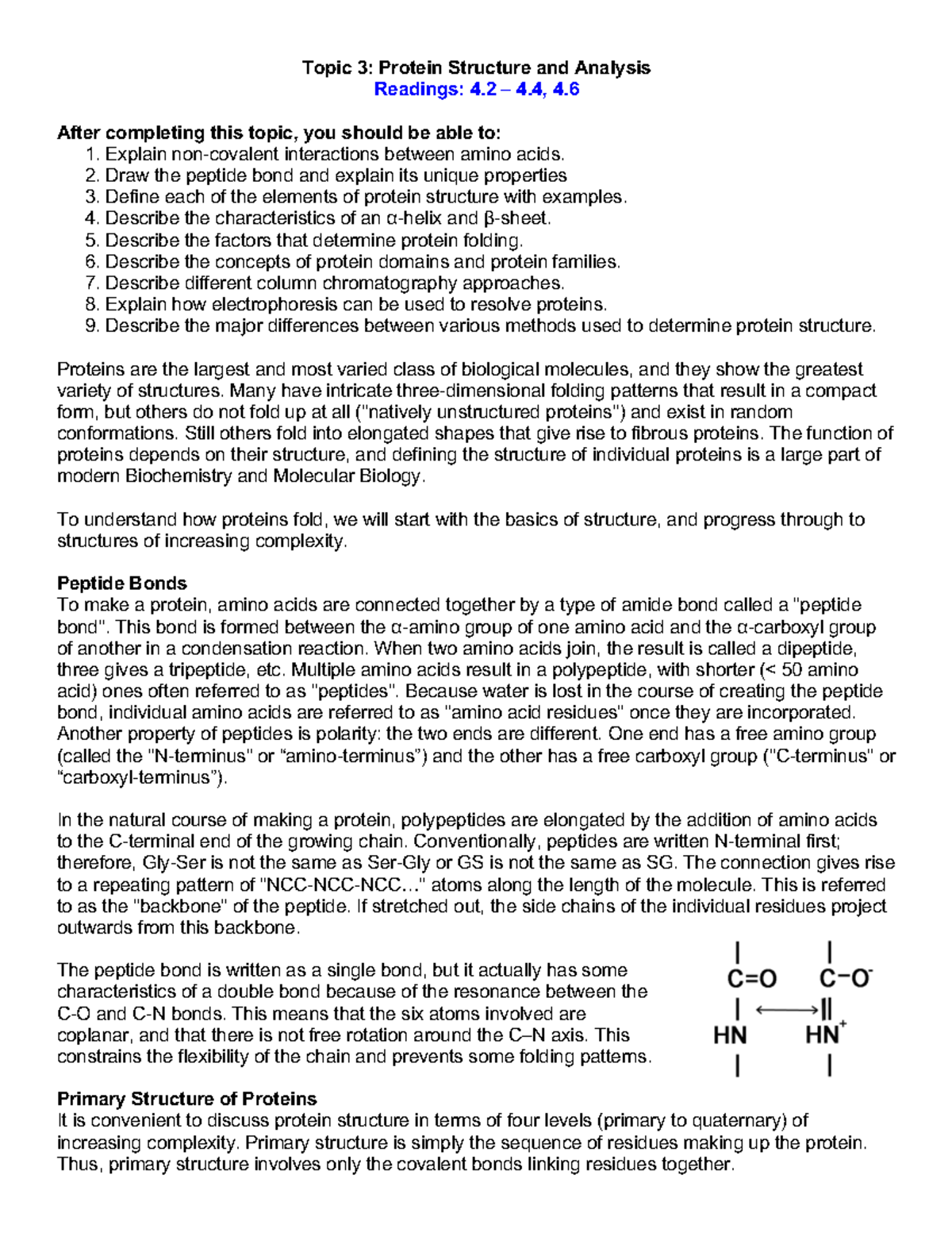Topic 3 Lecture Notes Boffa 2021 - Topic 3: Protein Structure and ...