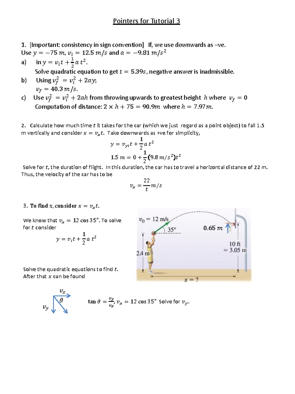 PH Tutorial 3 Hints - Tut - [Important: consistency in sign convention] If, we use downwards as ...