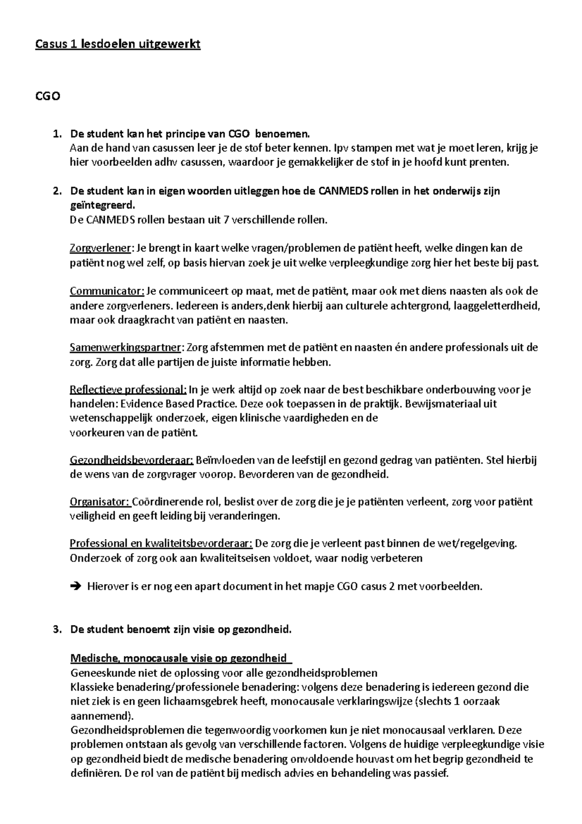 Casus 1 Lesdoelen Uitgewerkt Casus 1 Lesdoelen Uitgewerkt Cgo 1 De