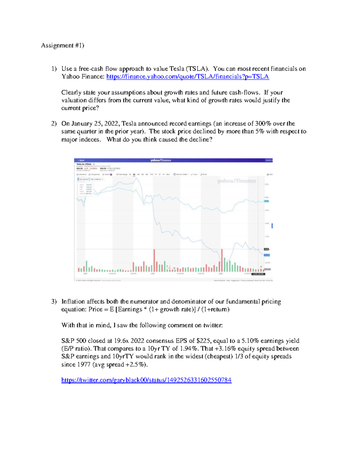 Assignment 1 F2022 Assignment 1 Use A Free Cash Flow Approach To Value Tesla Tsla You Can 2416