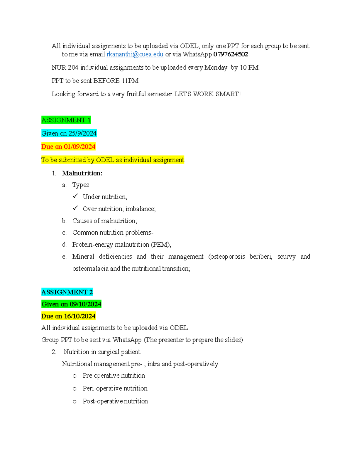 Assignment SEPT DEC NUR 204 - All individual assignments to be uploaded ...