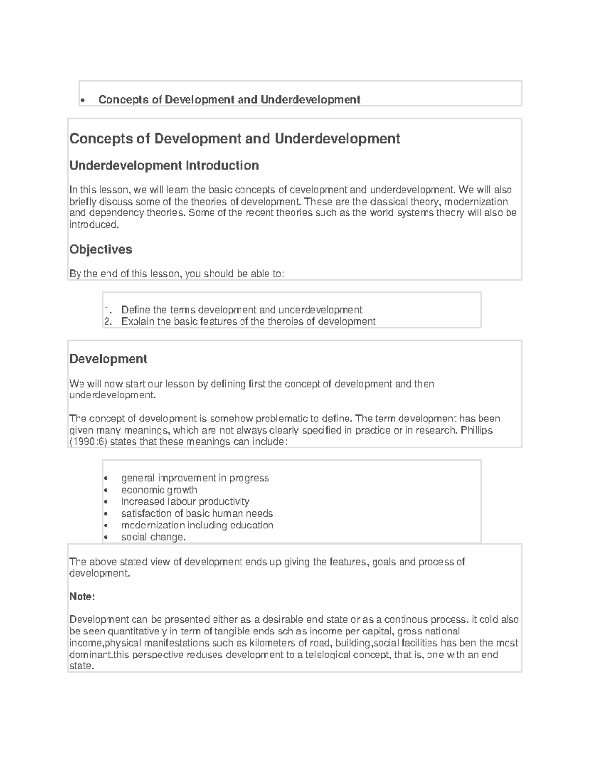 UCU101 - Notes - Concepts of Development and Underdevelopment Concepts ...